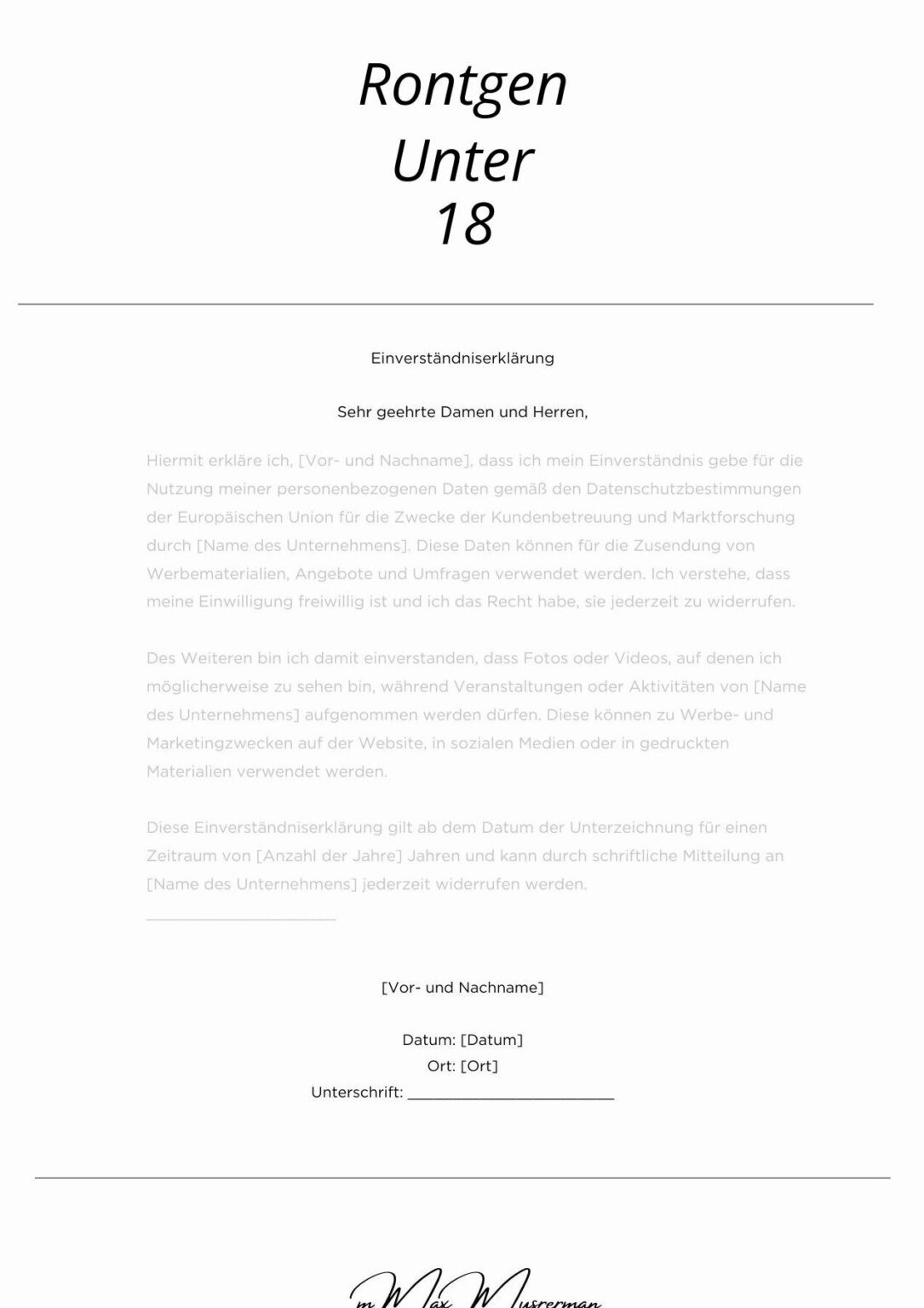 Erstaunlich Einverstaendniserklaerung Roentgen Unter 18 Vorlage Bildnie8591