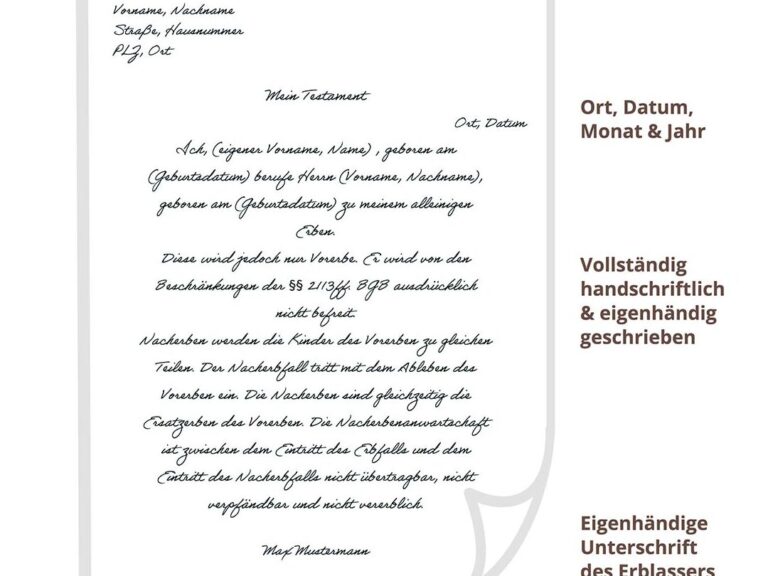 Berliner Testament Vorlage kostenlos herunterladen: Mustervorlage für ...