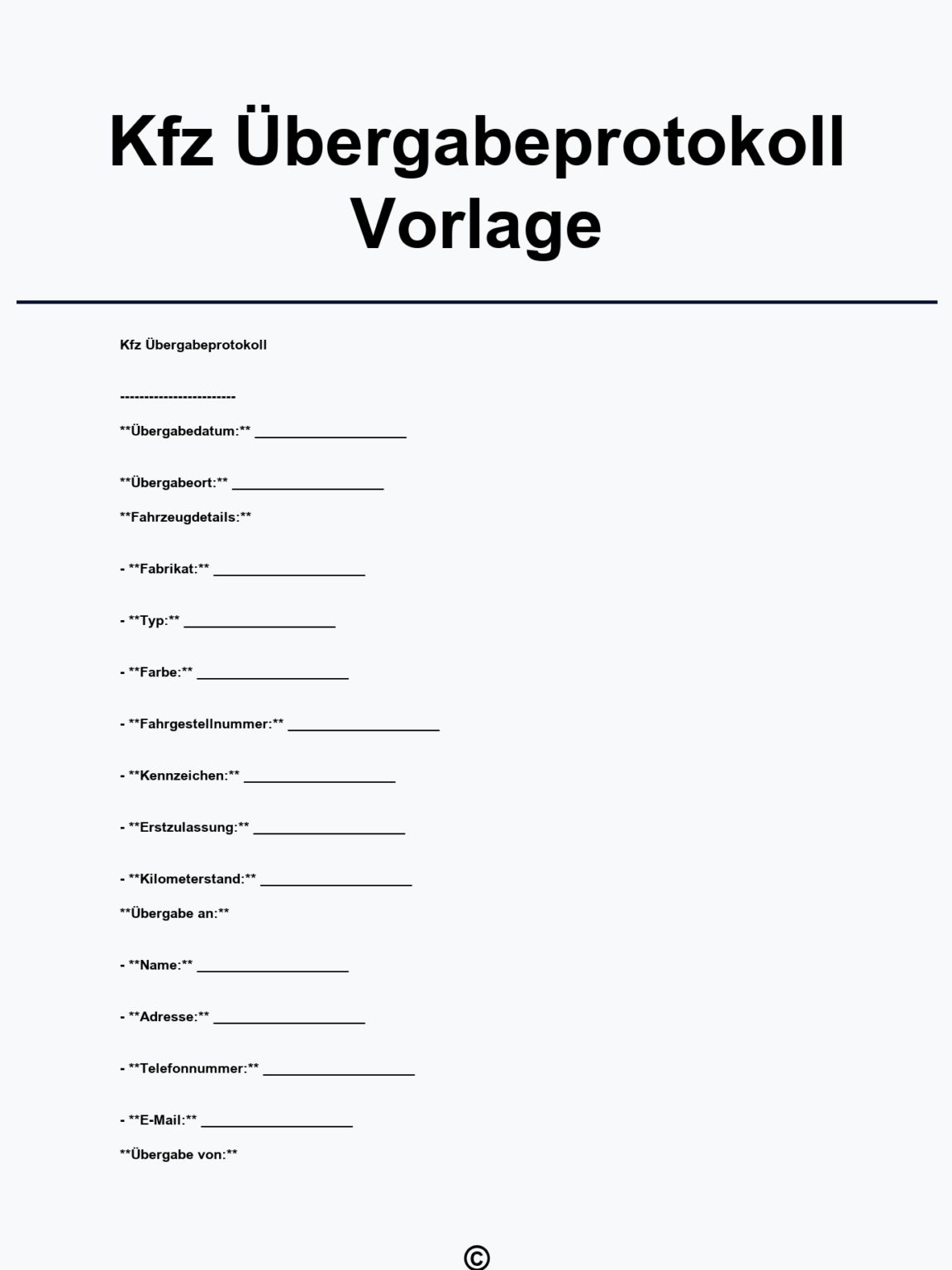 Wunderbar Kfz Bergabeprotokoll Vorlage Word Bild