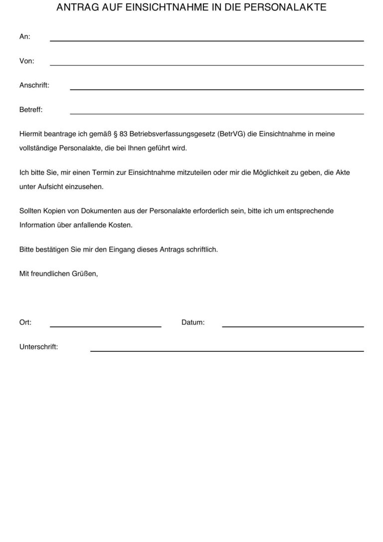 Elegantes Einverstaendniserklaerung Einsichtnahme Personalakte Bildnie9769